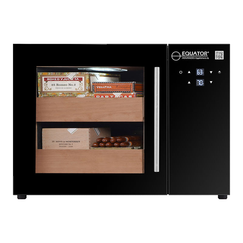 Equator 1.4 Cu.Ft. Black Cigar Humidor Hygrometer With Cedar Wood Shel ...
